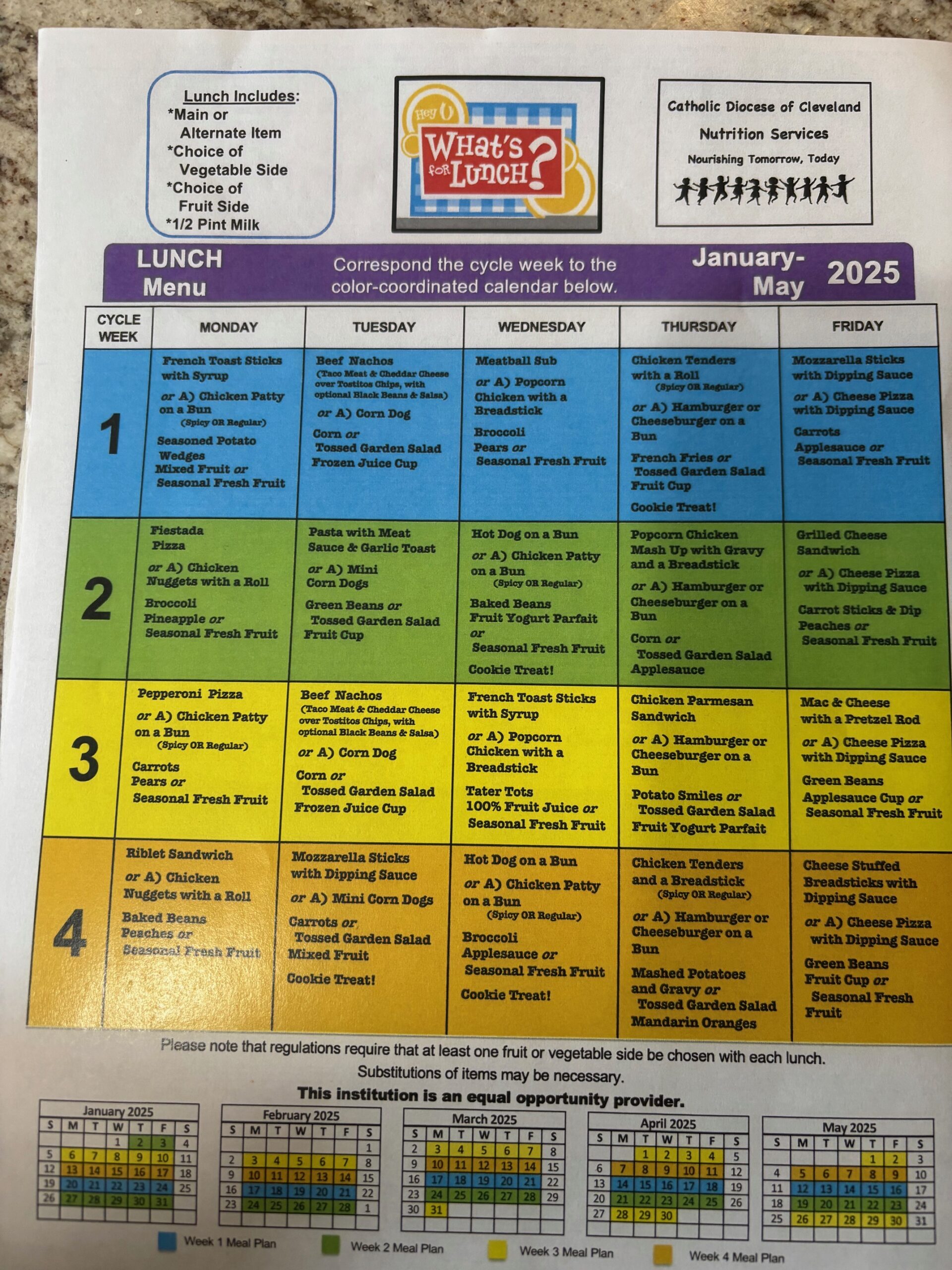 Lunch Menu – Our Lady of the Lake School